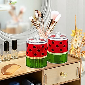Red Watermelon Green Qtip Dispenser Apothecary Jars Bathroom Qtip Holder Storage Canister Plastic Jar 10 Oz for Cotton Ball Swab Round Pads Floss 4pcs