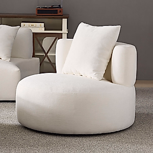 WILLIAMSPACE 110.24" Modern Curved Sofa Couch with 360° Swivel Chair, Luxury Upholstery Cloud Curved Sofa 4 Seat Cream Curved Couch with 5 Throw Pillows for Living Room Apartment, Right-Facing (Beige)