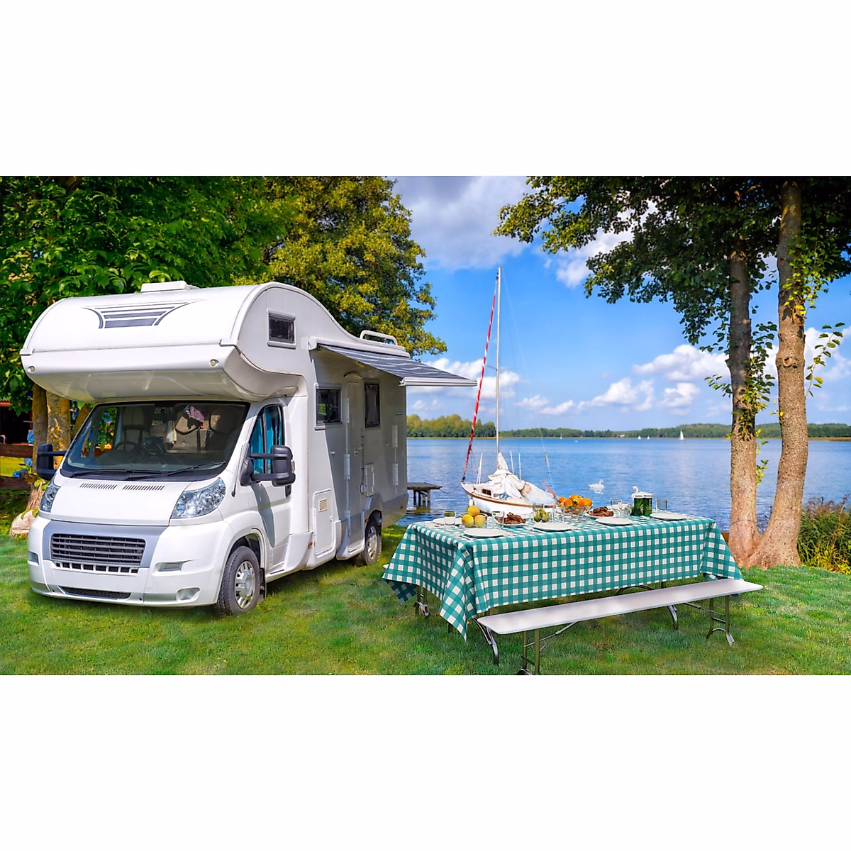 Exquisite Picnic Table Cover - 12 Pack Premium Rectangle Plastic Tablecloth - Teal & White Checkered BBQ Plastic Table Cover - Gingham Checkerboard Disposable Plastic Tablecloth 54" x 108" Rectangle