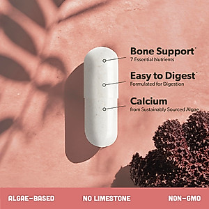 Calcium Supplement - Whole Food with Vitamin K2 & D3, Magnesium, Zinc, Boron, Mineral Complex. Sourced Sustainably from Red Algae. for Bone Strength and Support. Non-GMO & Vegan 90 Capsules.