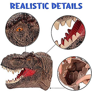 Liberty Imports 2 Pack Dinosaur Hand Puppets | Realistic Soft Rubber Tyrannosaurus Rex & Triceratops Hand Puppet Toys Set for Kids Adults Imaginative Play