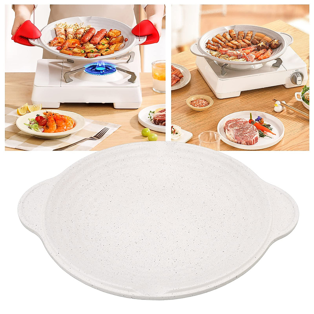 Korean BBQ Grill Pan, Non Stick Barbecue Plate White 32cm Grill Plate For Induction Cooker For Home Camping And Outdoor Griddle
