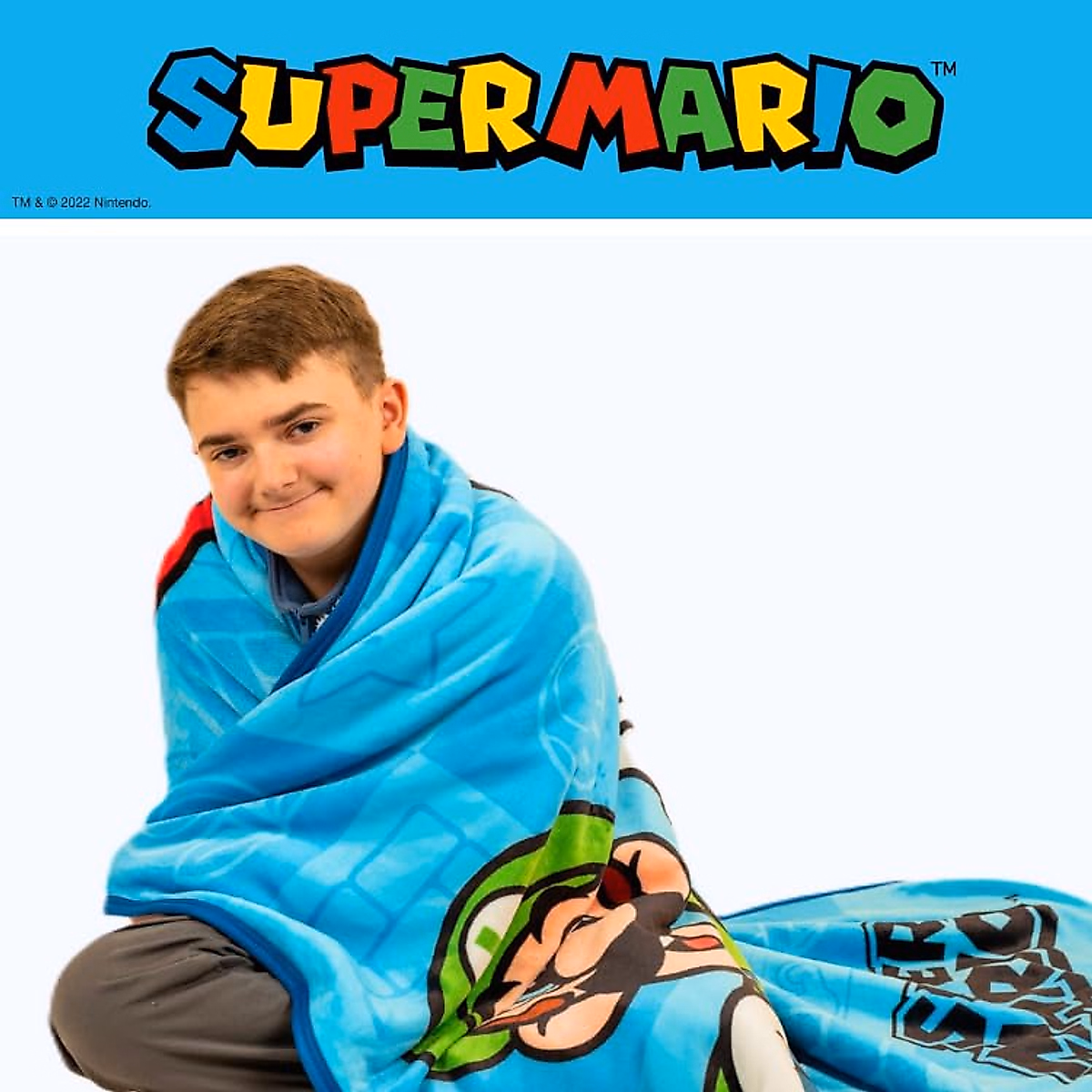 Franco Super Mario Kids Bedding Soft Plush Sherpa Blanket Throw, 46 in x 60 in, (Officially Licensed Product)