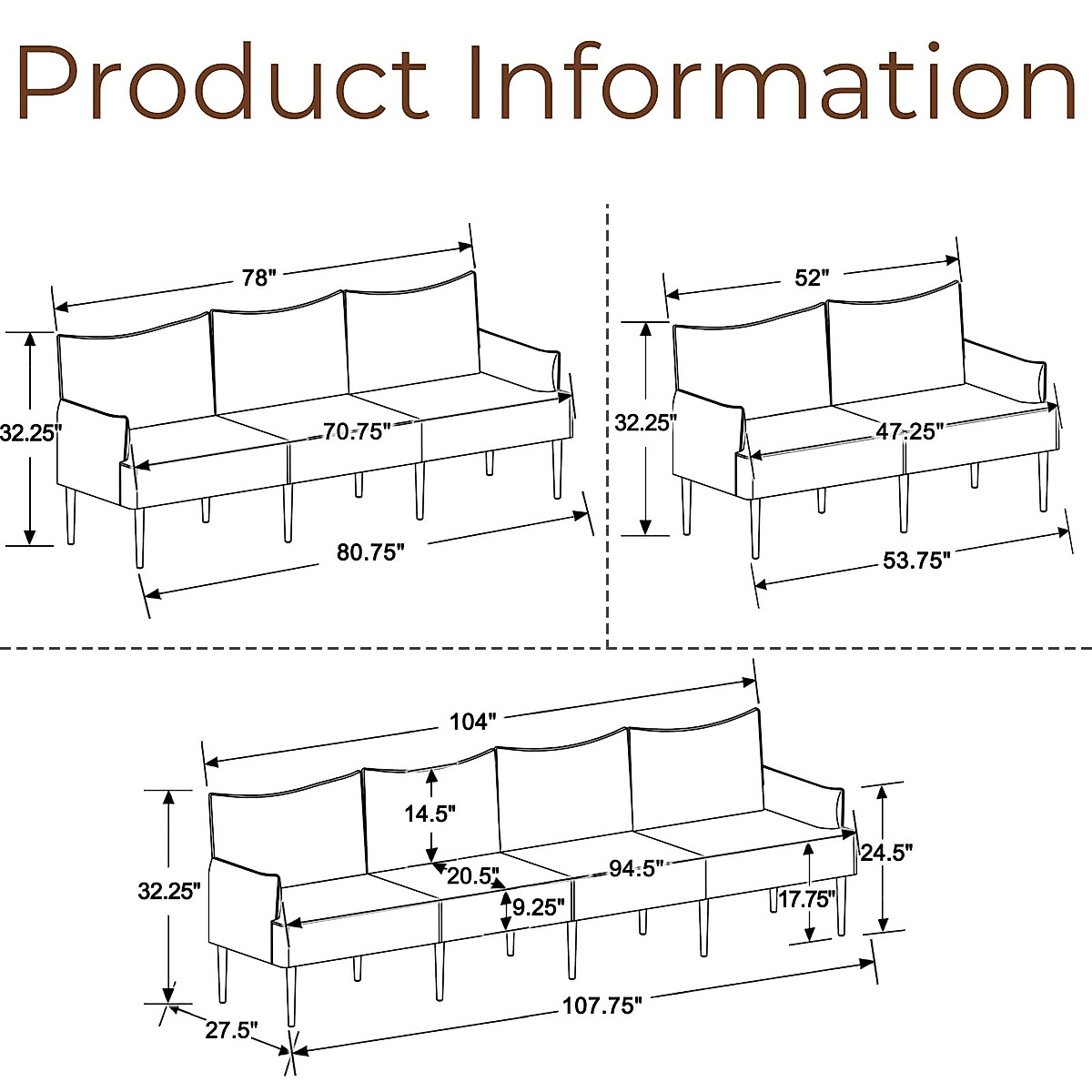 ROCITY Faux Leather Loveseat Sofa 53 Inch Small Love Seat Couch Modern Brown Sofa Couch for Home Living Room, 2 Seater, 20.7 Inch Deep Seats
