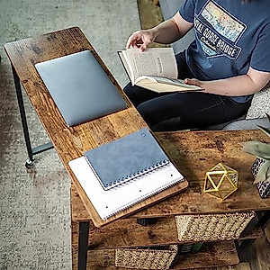 7Penn Side Couch Table Tray with Wheels - Office or Bedside 360 Degree Free Rotating Sofa Side Table Swivel Rolling Desk