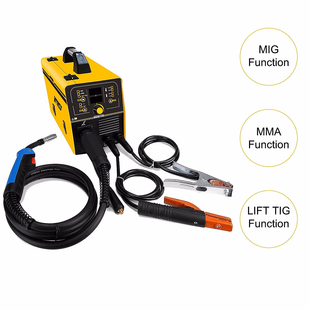 MYYWELD 160A MIG Welder, Gas/Gasless 4 in 1 Welding Machine Stick ARC/Flux MIG/Solid Wire/LIFT TIG Welder with IGBT Inverter，220V Flux Core Wire Welder