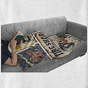 Lunarable 1950s Throw Blanket, Vintage Car Signs Automobile Advertising Repair Vehicle Garage Classics Servicing, Flannel Fleece Accent Piece Soft Couch Cover for Adults, 70" x 90", Burgundy