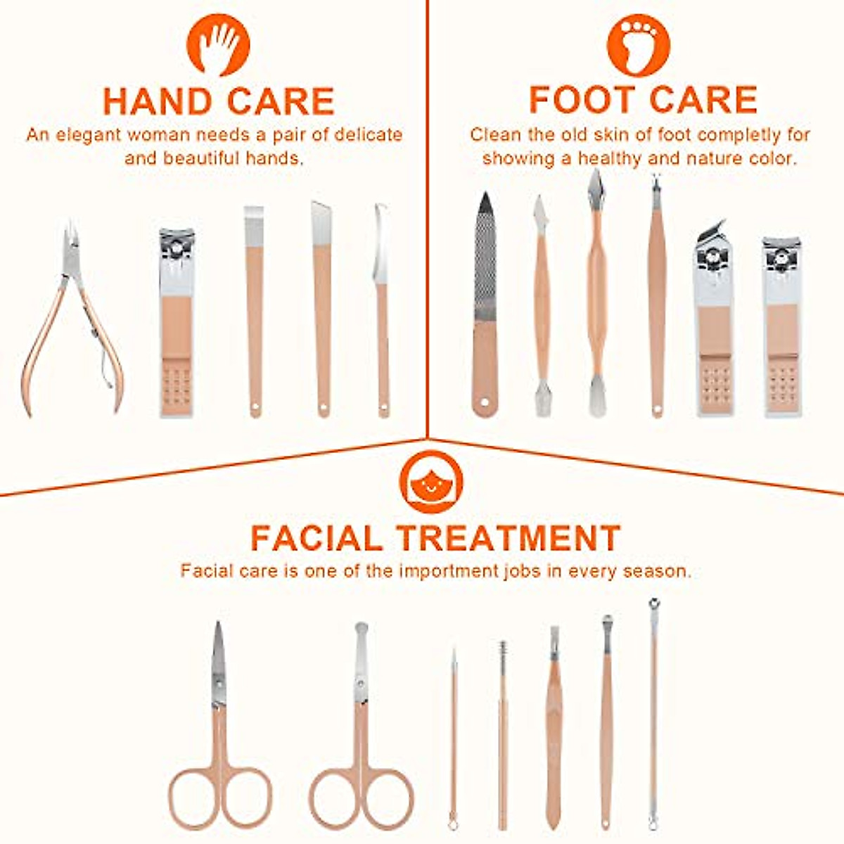 Manicure Set Nail Clippers Pedicure Kit, Professional Stainless Steel Personal Grooming Kit, 18 in 1 Nail Care Tools with Luxurious Leather Travel Case for men and women