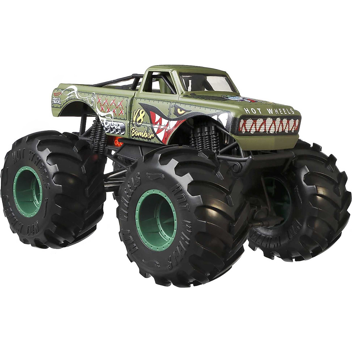 Hot Wheels Monster Truck 1:24 Scale Green Bomber Vehicle with Giant Wheels for Kids Age 3 to 8 Years Old Great Gift Toy Trucks Large Scale