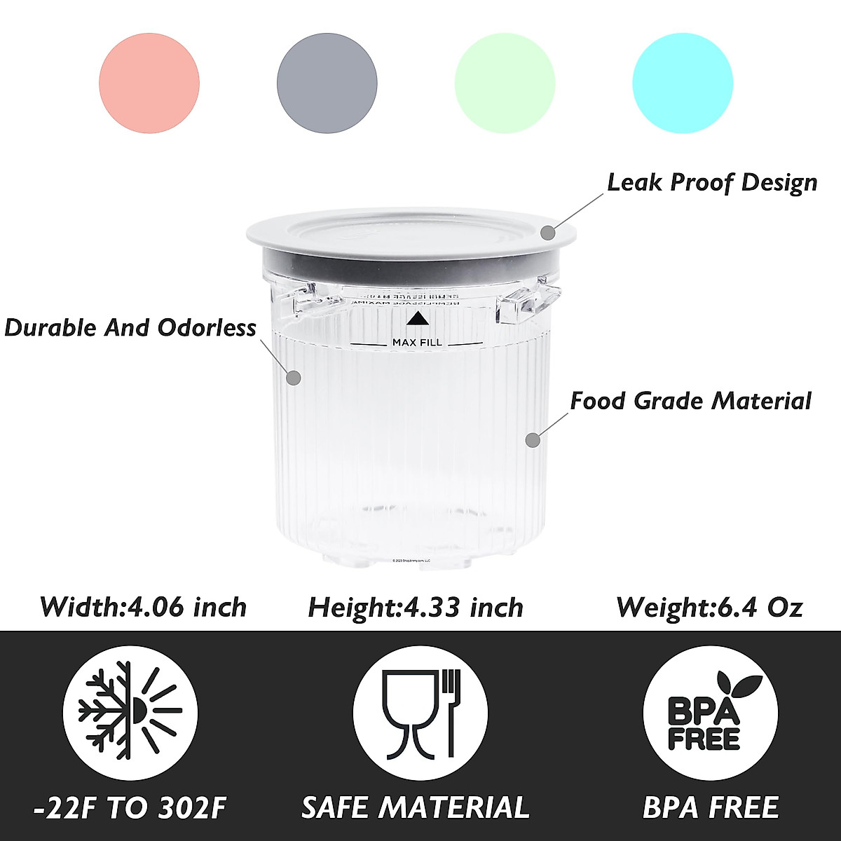 Wiselet 16 Oz Pint Containers 4 Pack, Compatible with Ninja NC100&NC200 Series Creami Ice Cream Maker, Dishwasher Safe, BPA FREE, Leak Proof, Transparent,