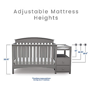 Delta Children Abby Convertible Crib 'N' Changer + Changing Pad and Cover [Bundle], Grey