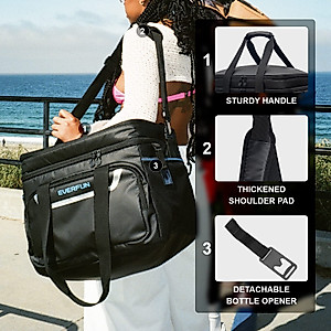 EVERFUN Large Soft Cooler Bag Travel Beach Insulated Cooler for Men 48 Can Dual Compartments Collapsible Waterproof Leak-proof for Camping Picnic, Black