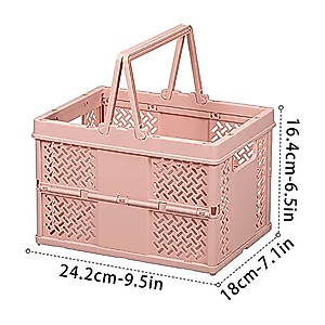 moolBeko Foldable Plastic Storage Basket, Outdoor Picnic Basket Portable Carry Basket Vegetable Fruit Basket Folding with Handles (Pink, One Size)
