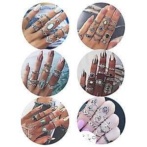 FUNRUN JEWELRY 61PCS Knuckle Ring Set for Women Joint Stackable Midi Finger Ring Bohemian Retro Vintage Jewelry