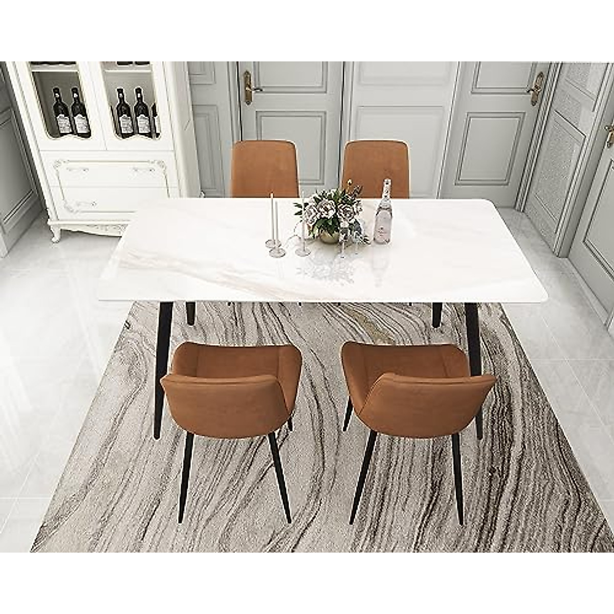AmoUnico White Dining Table, Rectangular 63" Kitchen Table with Marble Sintered Stone Table Top and Metal Legs, Modern Dining Room Table for 6, Slate Dinner Table for Living Room or Office, Table Only
