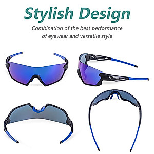 O2O Polarized Sports Sunglasses for Women Men Teens Biking Cycling Running Unbreakable (Black with blue)