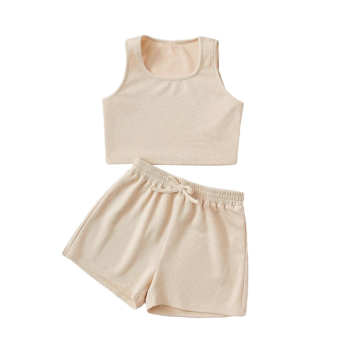 Verdusa Girl's 2 Piece Tracksuit Sets Workout Crop Tank Top and Short Sets Beige 11-12Y
