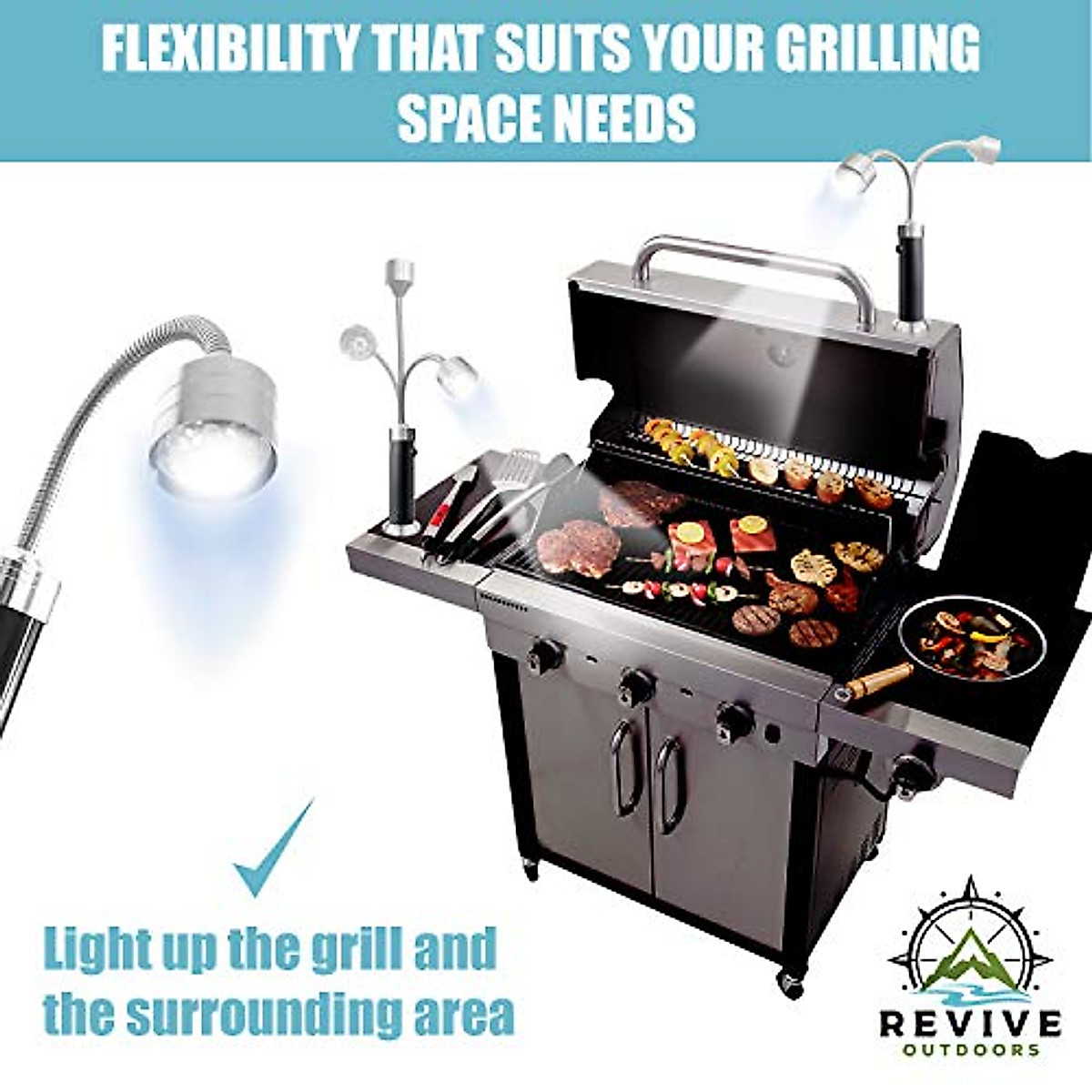 Revive Outdoors BBQ Grill Light with LED Lights & Magnetic Base - Accessory for Outdoor Cooking on Grill, Smoker, or Griddle & Grilling Gift for Men