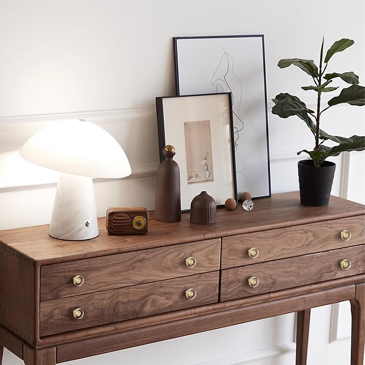 QOGRISUN 10-Pack Brass Crystal Cabinet Knobs,Glass Crystal Gold Drawer Knobs,1-1/4-Inch Round, Decorative Dresser Pulls, Modern Cabinet Hardware