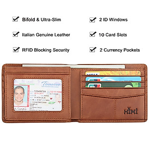 HIMI Wallet for Men-Genuine Leather RFID Blocking Bifold Stylish Wallet With 2 ID Window (Brown)