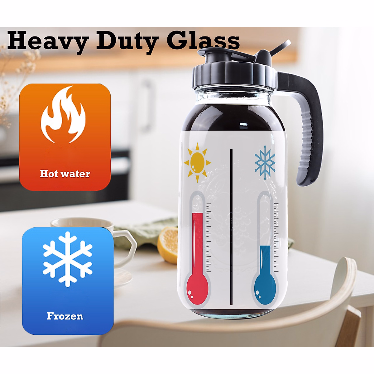 Cold Brew Coffee Maker Half Gallon 2 Set Glass Mason Jar Pitcher With Spout Lid Filter 2 Quart Wide Mouth Iced Tea Brewing Jug Heavy Duty Handle Airtight & Leak-Proof Pitcher For Fridge Sun Tea 64 OZ