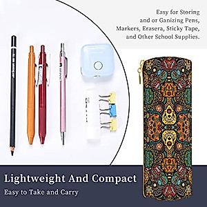 DCARSETCV Colorful Sugar Skulls Pencil Case Cute Pen Case Cylinder Leather Pencil Pouch Office Pencil Box Bag Gifts For Adults Teen School Girls Boys