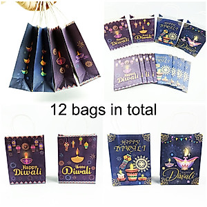 KYMY Diwali Party Treat Bags with Stickers, 12pcs Diwali Gift Candy Bags, India Festival of Lights Gift Goody Bags, India Party Favor Diwali Party Indian Celebration Supplies Decoration