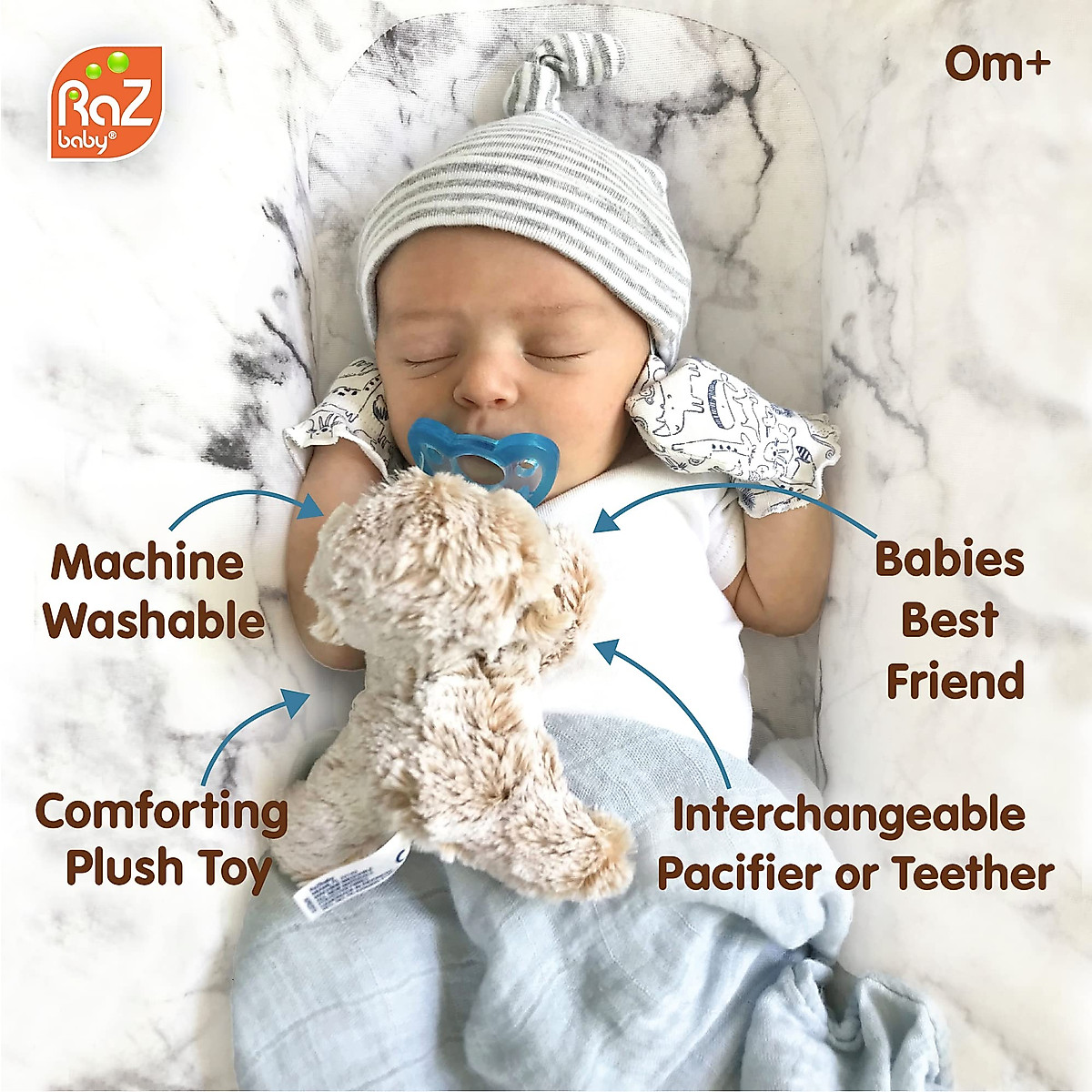 RaZbaby RaZbuddy RaZberry Teether/Pacifier Holder w/Removable Baby Teether Toy - 0M+ - Bpa Free (Monkey)