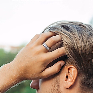 THREE KEYS JEWELRY Tungsten Carbide Mens 8mm Hunting Viking Meteorite Wedding Band Ring with Polish for Men Inlay Engrave Engagement Silver Size 12