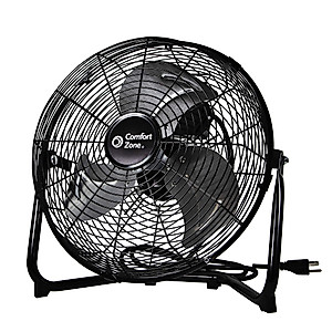 Comfort Zone CZHV12B 12-inch High-Velocity 3-Speed Floor Fan with 180-Degree Tilt, Black