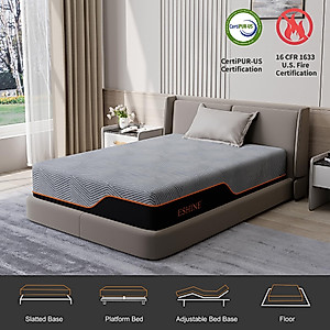 ESHINE 14 inch Full Memory Foam Mattress - Full Size Mattress with Cooling Gel Memory Foam for Pressure Relief, Green Tea Mattress in a Box for Comfort Sleep, CertiPUR-US Certified, Dark Grey