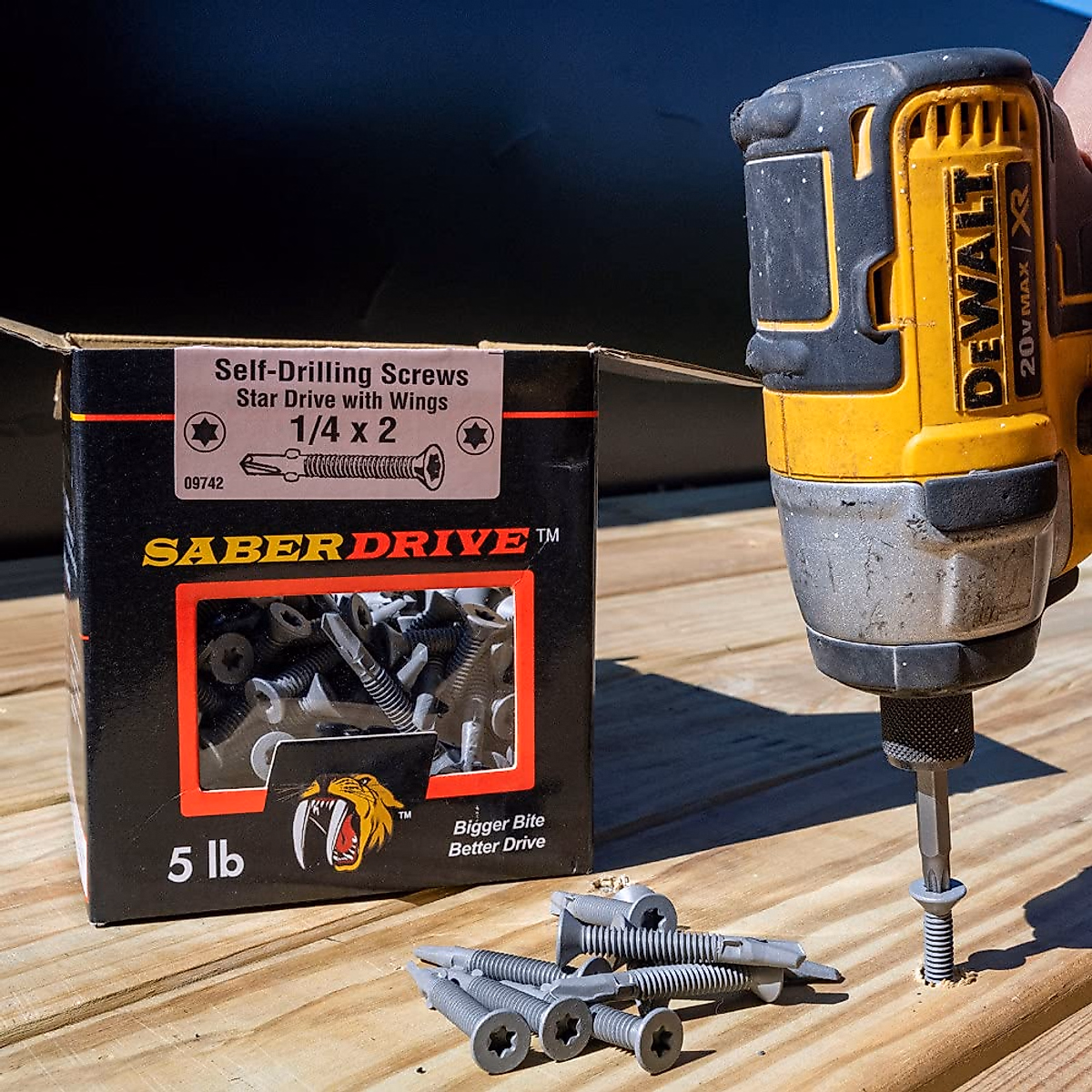 Saberdrive Star Drive Floorboard Screws with Wings, 1lb Box, Approx. 32 Pieces - 1/4" x 3" Self Tapping Screws, Heat, Abrasion, & Corrosion Resistant Thread Forming Metal Screws for Flooring, Repair