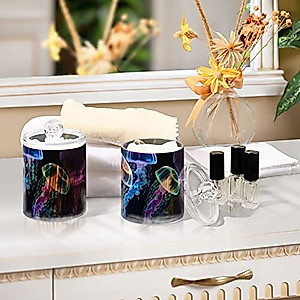 Vnurnrn Plastic Jars with Lid (Glowing Sea Jellyfish), Bathroom Vanity Canisters Storage Organizer for Cotton Balls, Swabs, Pads,Bath Salts, 4 Pack