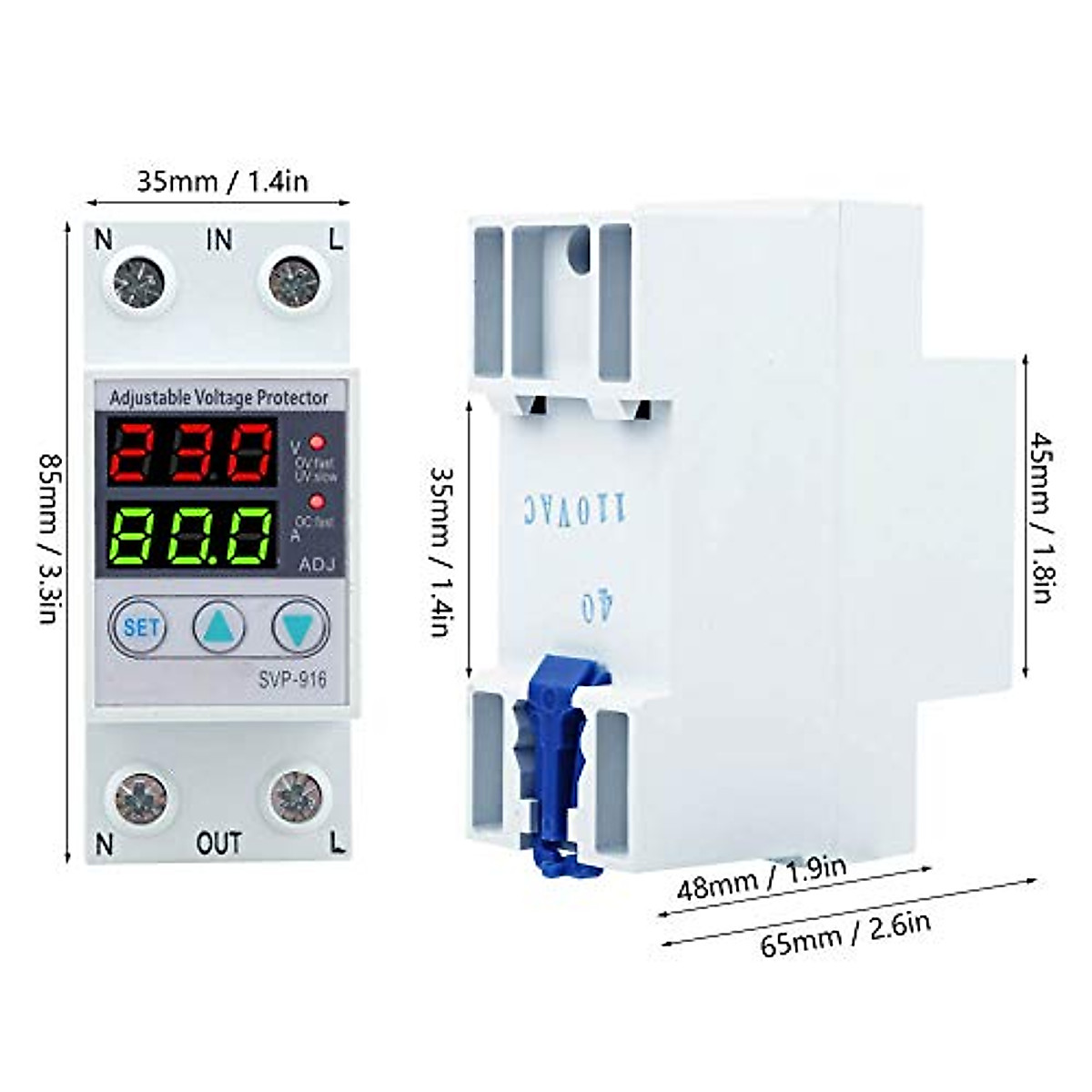 SVP‑916 100‑130VAC Adjustable Over and Under Voltage Protector Plastic Delay Reset Protector Voltage Protective Device(40A)