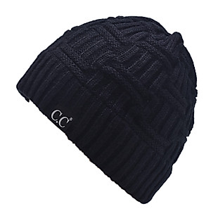 C.C Lightweight Roll-up Edge Winter Fisherman Beanie Men Women Unisex Stylish Plain Skull Hat Watch Cap (Black)