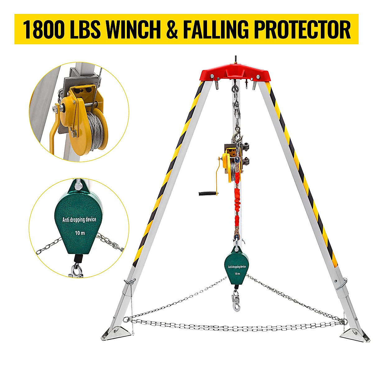 BestEquip Confined Space Tripod 8' Legs, 1800lbs Winch Confined Space Kit, 98' Cable Confined Space Rescue Tripod, with 32.8' Fall Protection, for Traditional Confined Spaces