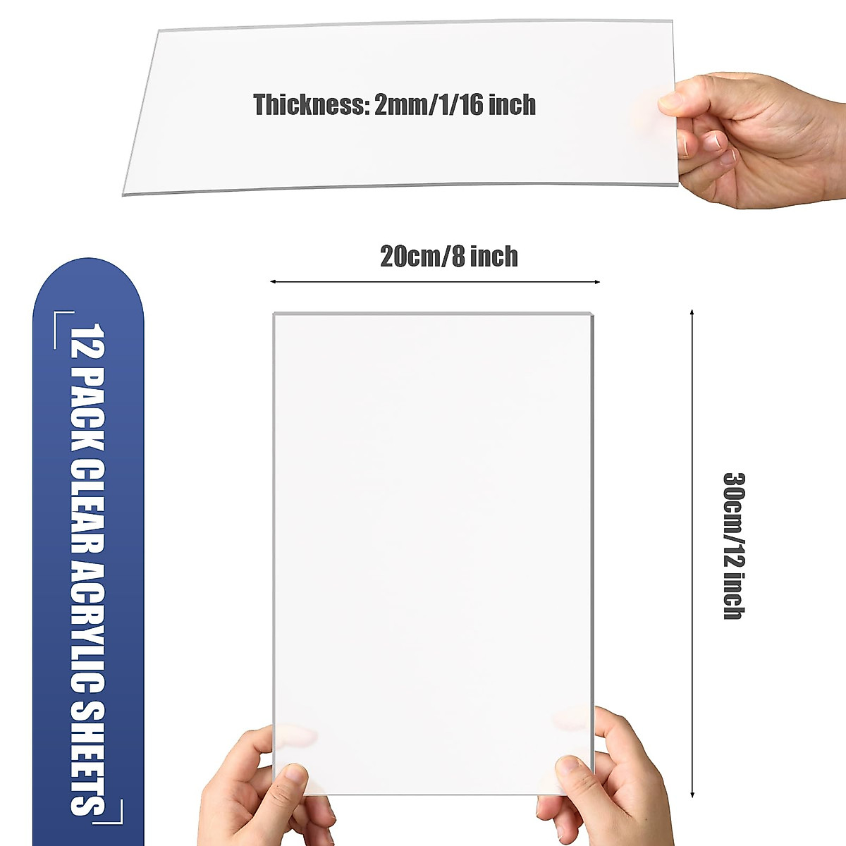 12 Pack 8" x 12" Clear Acrylic Sheets 1.8mm Thick Transparent Cast Plexiglass Plastic Sheets Clear Plastic Acrylic Boards Panel Glass Replacement for DIY Display Projects, Craft, Sign, Photo Frame