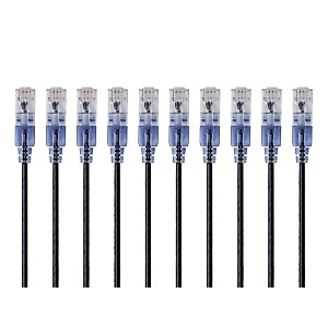 Monoprice Cat6A Ethernet Patch Cable - Snagless RJ45, 550Mhz, 10G, UTP, Pure Bare Copper Wire, 30AWG, 10-Pack, 14 Feet, Black - SlimRun Series
