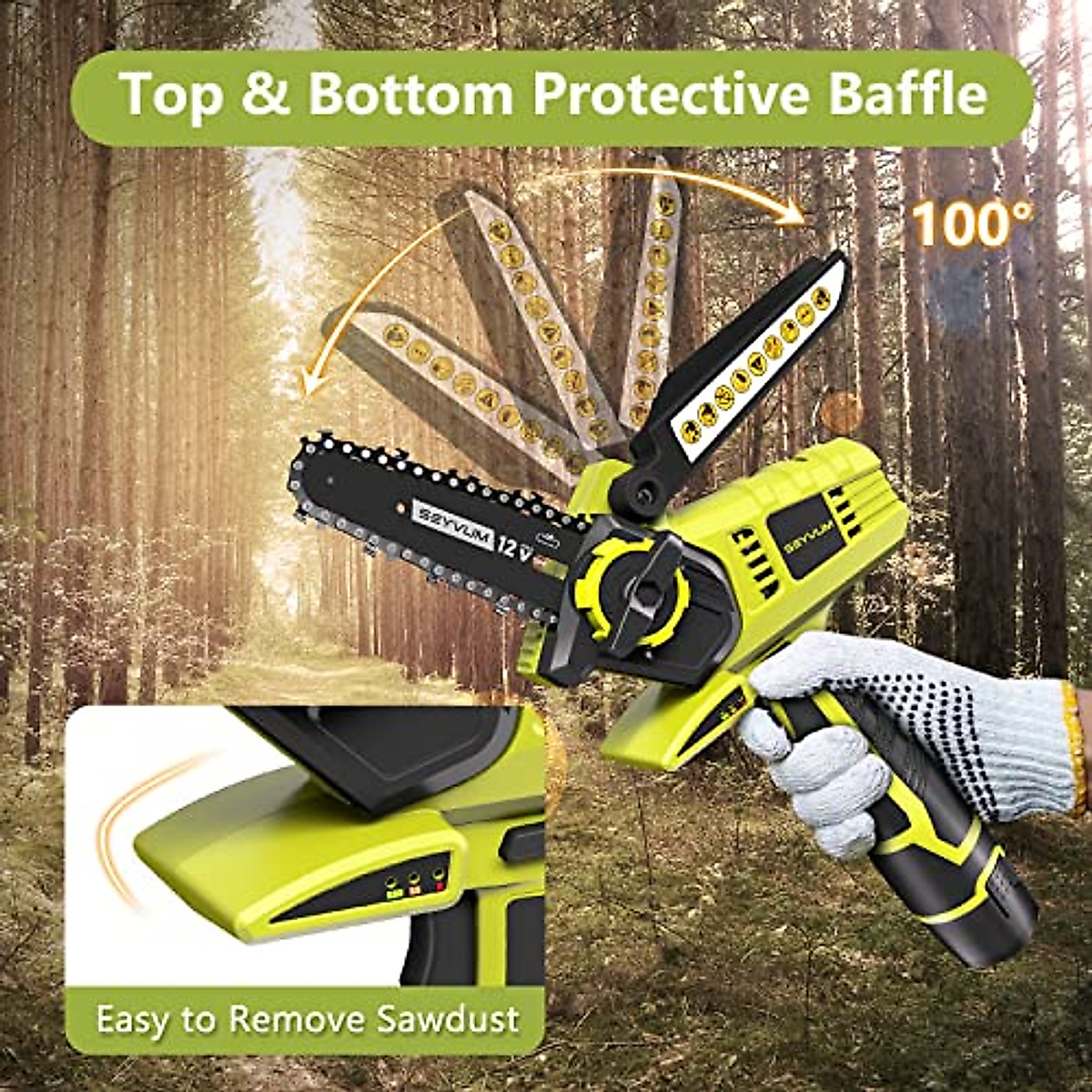 SEYVUM Mini Chainsaw with 2 Batteries 2 Chains, Portable Electric Chainsaw Cordless Handheld Small Power Chain Saws with Security Lock, Hand Saw for Trees Trimming Branch Wood Cutting
