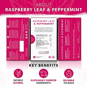 Nutra Tea - Raspberry Leaf & Peppermint Tea - Raspberry Leaf Tea For Pregnancy & Expectant Mothers - 20 Tea Bags - Herbal Tea - (1 Pack)