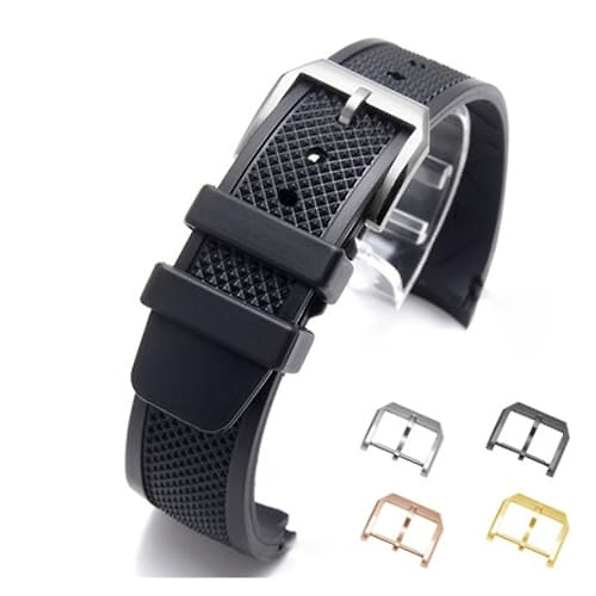 INEOUT 22mm Black Curved End Soft Silicone Rubber Watch Band Compatible With IWC PORTUGIESER YACHT CLUB CHRONOGRAPH IW390502 IW390209 Watch Strap (Color : Black black buckle, Size : 22mm)