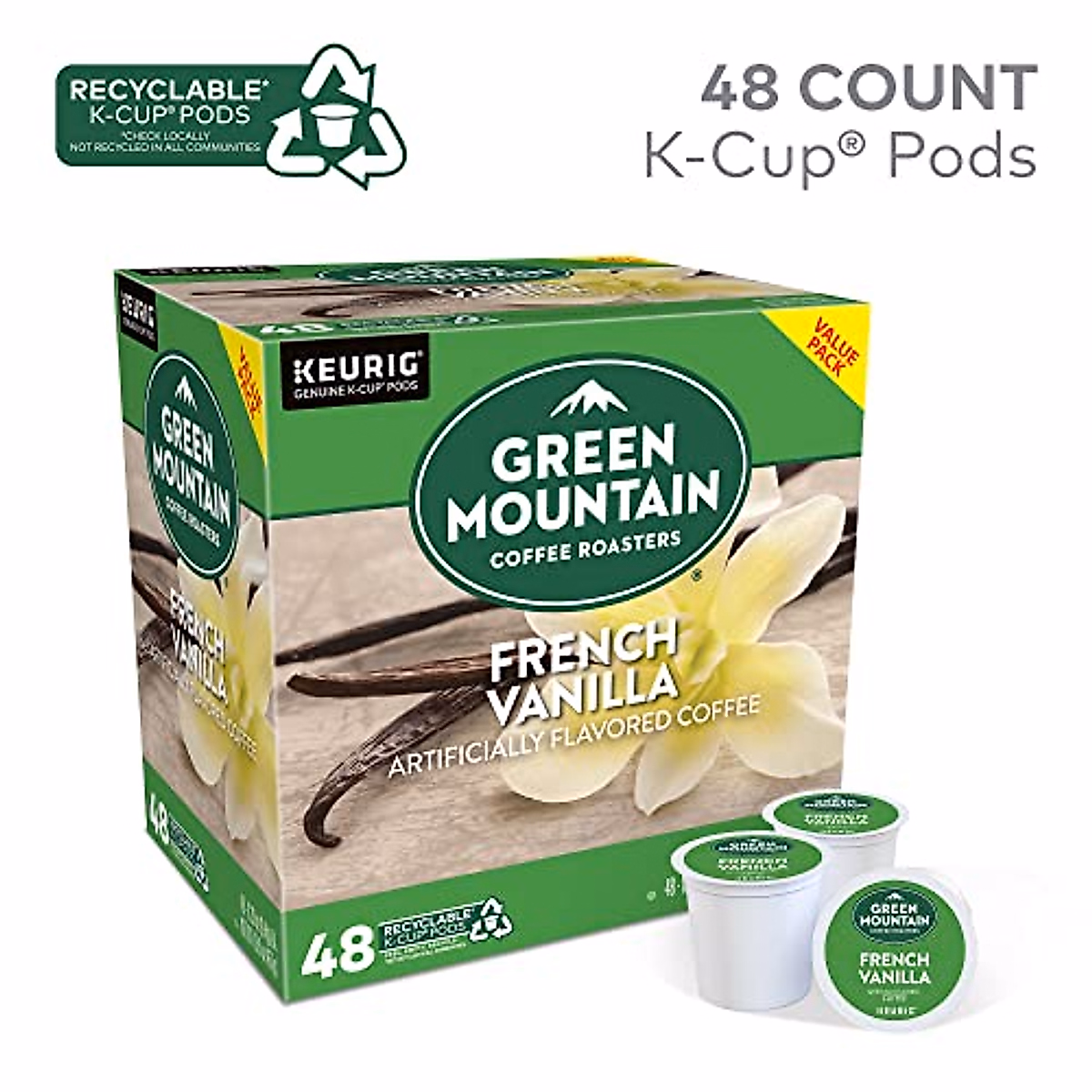 Green Mountain Coffee Roasters French Vanilla Coffee, Keurig Single-Serve K-Cup Pods, Light Roast, 48 Count