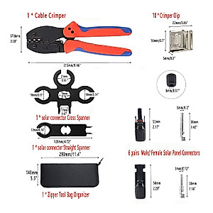 QeeHeng Crimping Tool Kit Compatible with Solar Cable Connector,6 Pairs Solar Panel Connectors, 1 Crimper Tool,2pcs Spanner Wrench