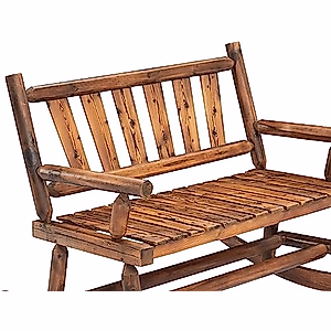 KINTNESS Outdoor Wood Double Rocking Chair - 2-Person Patio Rocker Bench for Balcony Yard Poolside