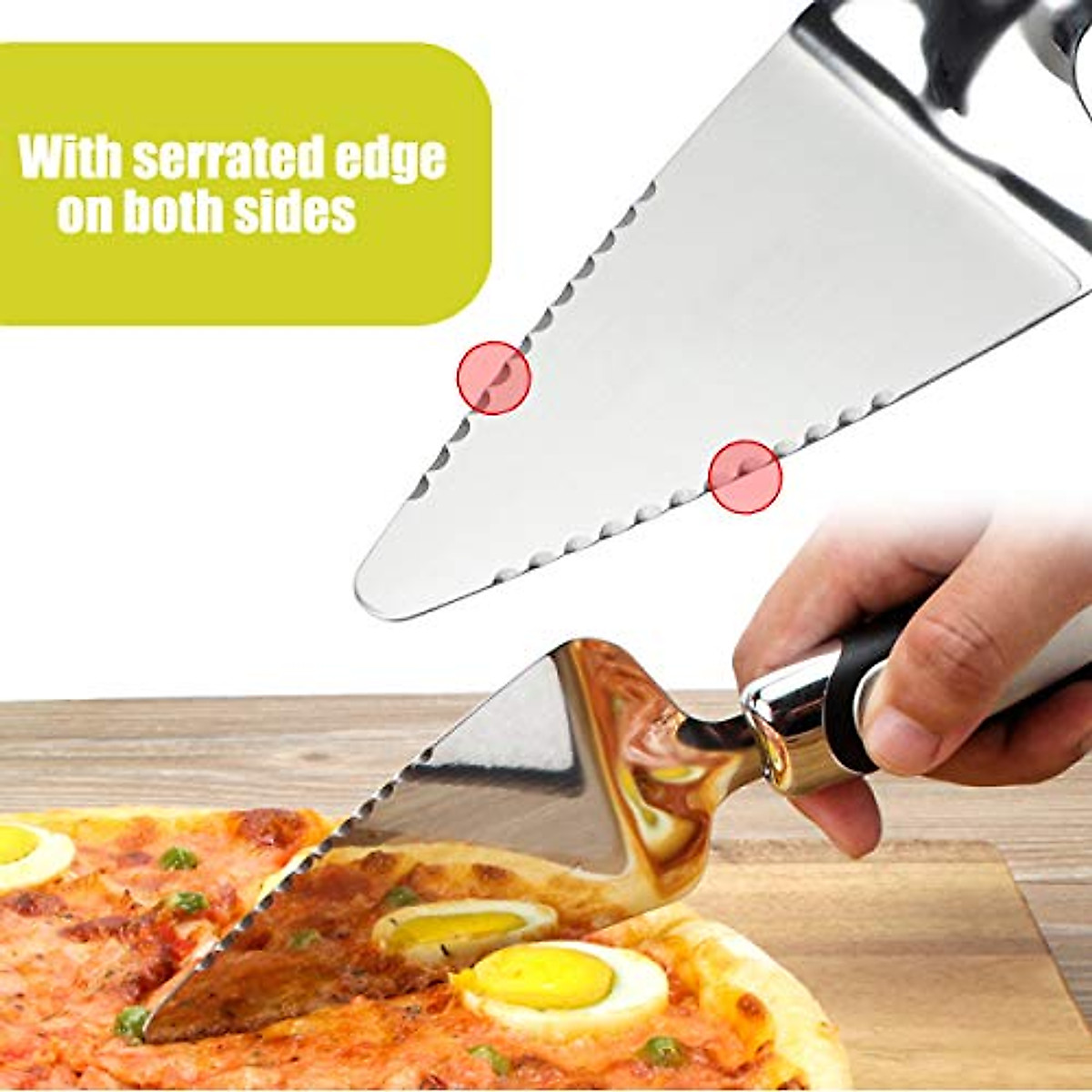 HQDeal Stainless Steel Pie Server Pizza Cake Cutter, Serrated Edges on Both Sides Suitable for Right-handed or Left-handed Chef