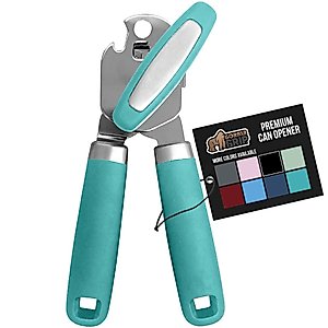 The Original Gorilla Grip Heavy Duty Stainless Steel Smooth Edge Manual Can Opener and Bottle Openers, Soft Handle Rust Proof Oversized Handheld Easy Turn Knob, Multifunctional Kitchen Tool, Turquoise