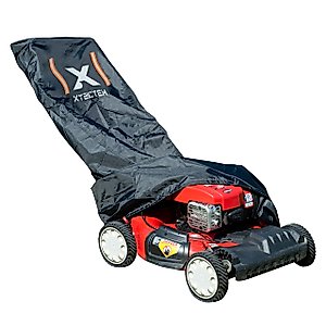 Lawn mower Cover,Heavy Duty with Extreme Waterproof Protection. Rugged, Flexible Oxford Fabric with Eco-Friendly PU Coating. Upgraded Protective Reflective Strip with Water Proof Strip at Seam
