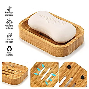 GUANJUNE Pack of 2 Natural Wood Bamboo Soap Dish Holder for Bathroom Kitchen Sponges Accessories Storage