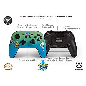 PowerA Enhanced Wireless Controller for Nintendo Switch - Pokémon Sword, Nintendo Switch Lite, Gamepad, game controller, Bluetooth controller, AA Battery