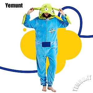Yemnut Snug Fit Adult Unisex Onesie Cosplay Costume，One Piece Pajama Halloween Homewear Suit for Women and Men (Large, Alien)